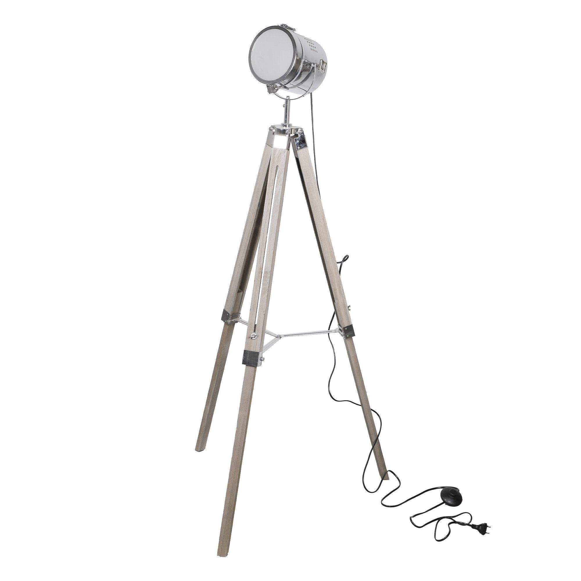 Lampadaire projecteur sur trépied avec base en bois – Stokomani