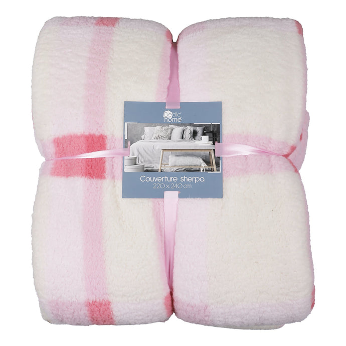 Couverture sherpa à carreaux - Rose – Stokomani