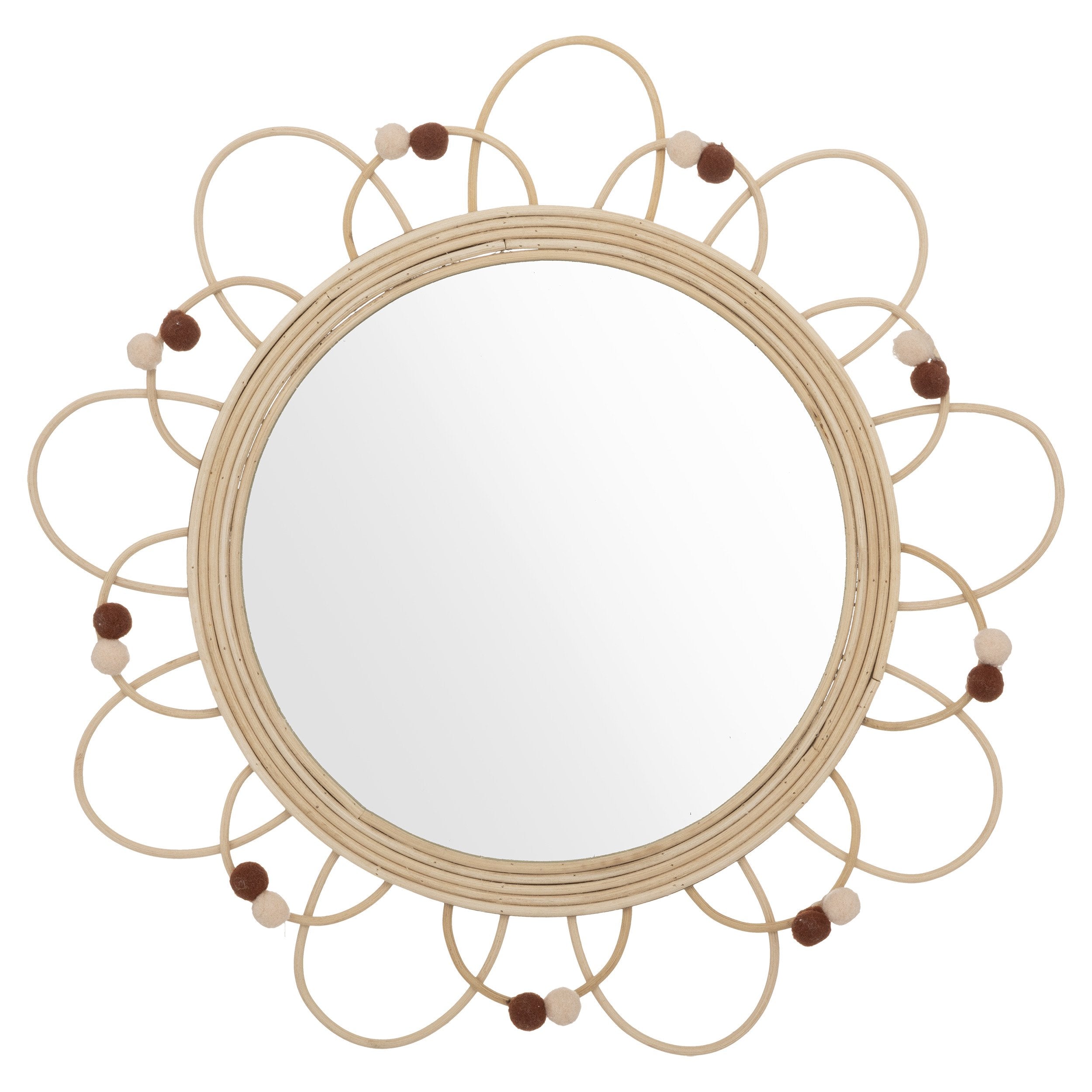 Miroir enfant à pompons en rotin – Stokomani